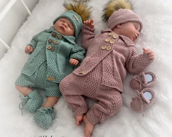 A walnut 4 piece knitting pattern set for a reborn doll 16 22 or 0 3 Month Old Baby