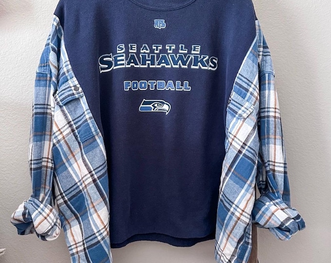 Flannel + Seattle Seahawks Sweatshirt Rework - Flannel Sleeve Pullover ...