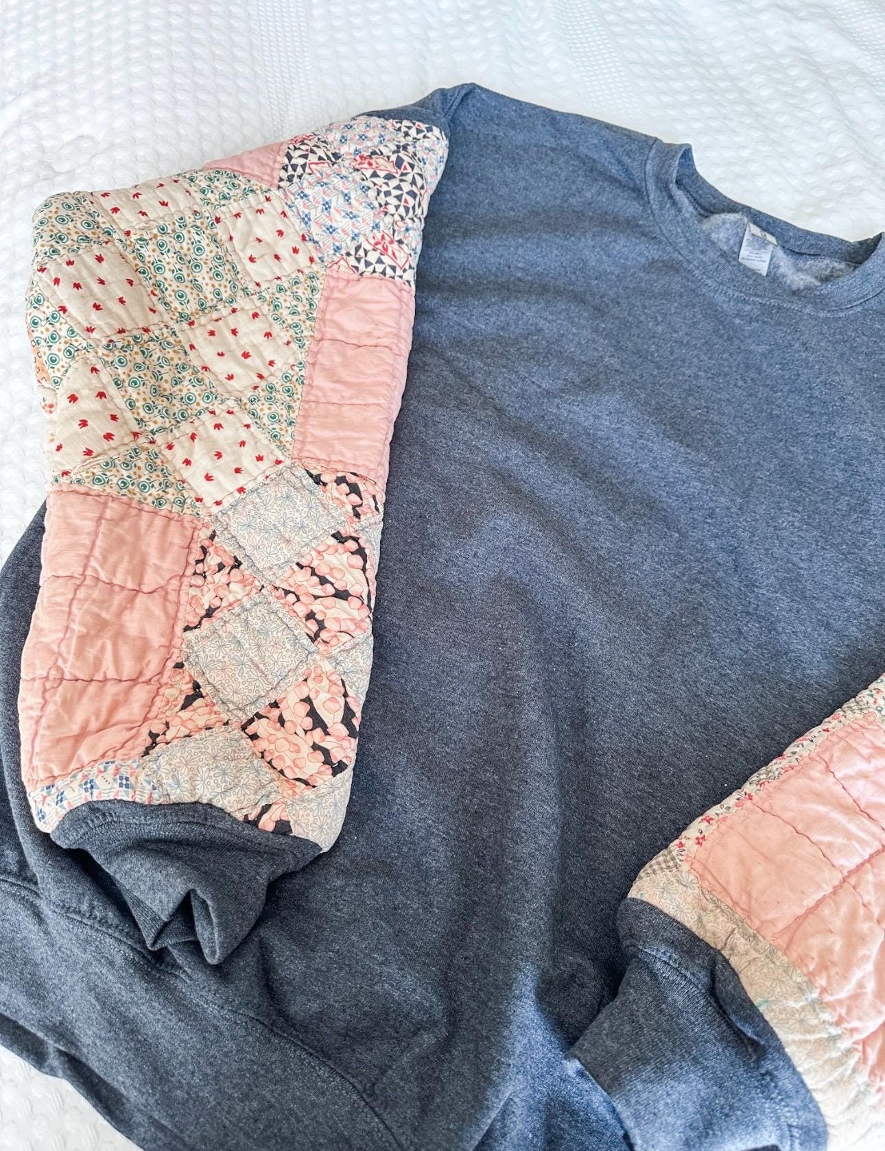 Quilted Sleeve Sweatshirt Pullover Refashion Upcycled Quilt Clothing ...