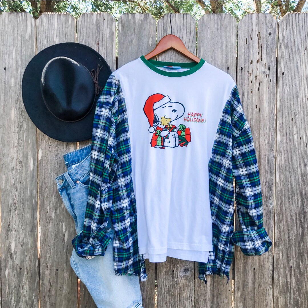 Flannel Rework Snoopy/the Peanuts Flannel Upcycled Rework Fall Pullover ...