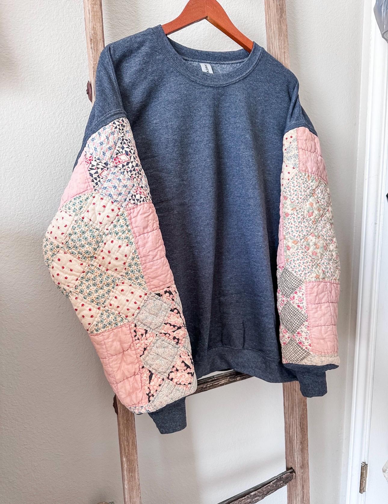 Quilted Sleeve Sweatshirt Pullover Refashion Upcycled Quilt Clothing ...