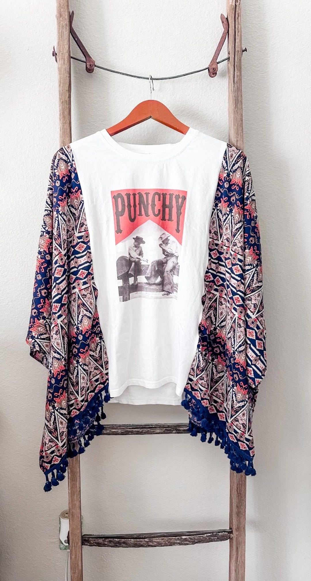 Punchy Cowboy Poncho Rework - One Size Fits Most Upcycled Poncho Tshirt ...