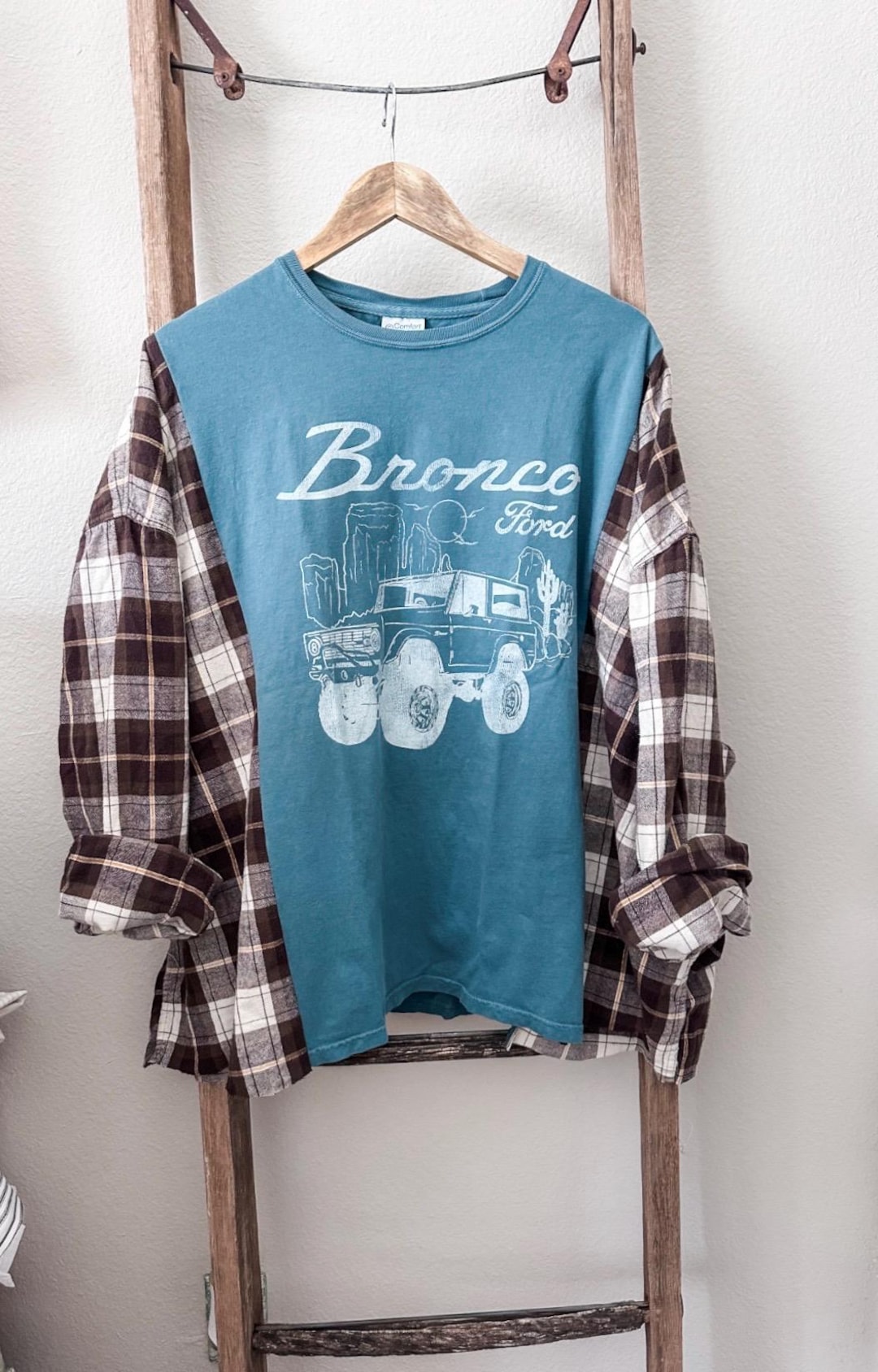 Flannel + Bronco Rework - Ford Bronco Flannel Sleeve Pullover Upcycled ...