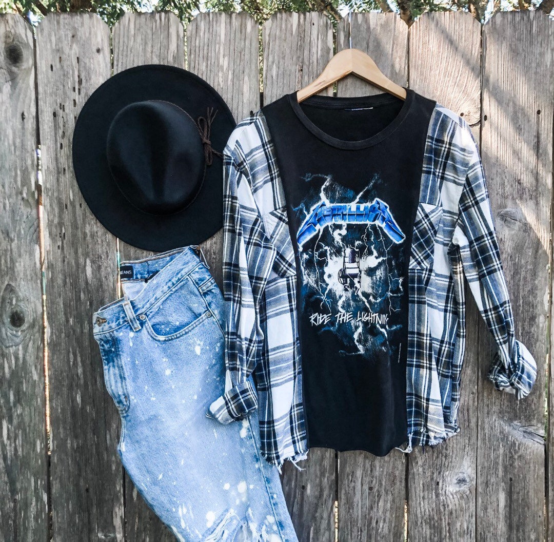 Flannel Rework - Metallica Band Tee + Flannel Upcycled Rework Fall ...