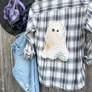 Medium Ghosty Flannel Made From Vintage Cutter Quilt Ghost Flannel Halloween Fall Ghost Shirt - Etsy