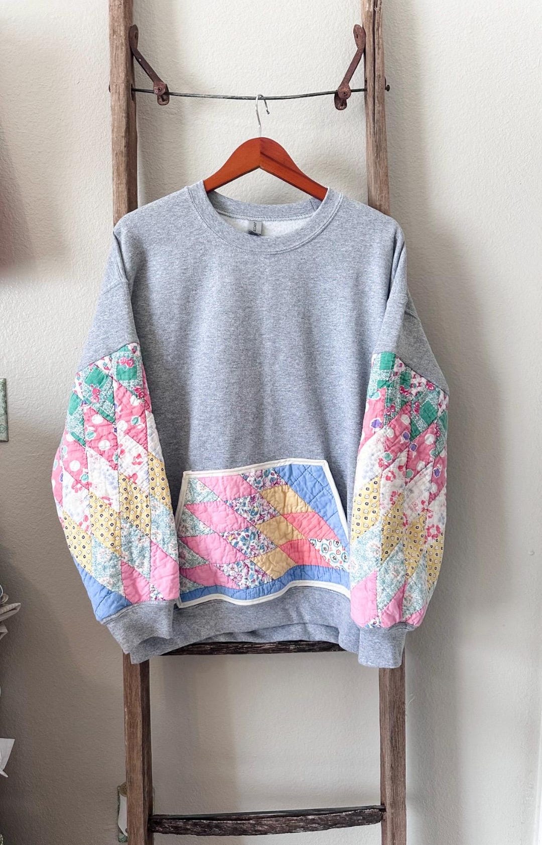 Quilted Sleeve Sweatshirt Refashion Upcycled Quilt Clothing Repurposed ...