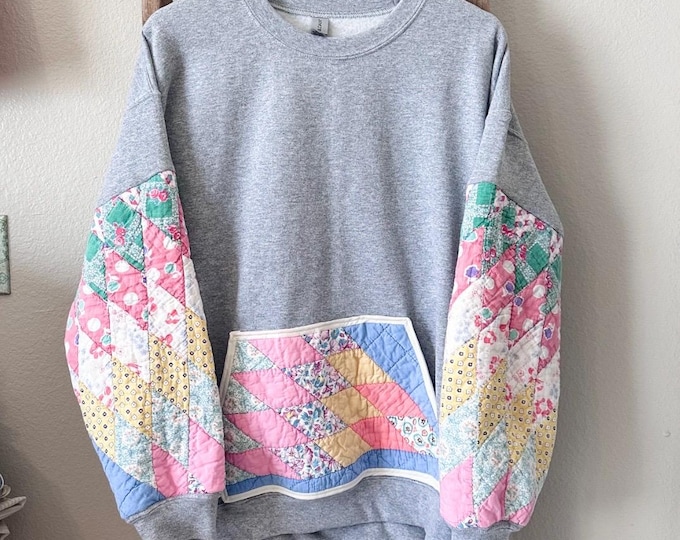 Quilted Sleeve Sweatshirt Refashion Upcycled Quilt Clothing Repurposed ...