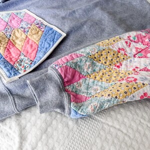 Quilted Sleeve Sweatshirt Refashion Upcycled Quilt Clothing Repurposed ...