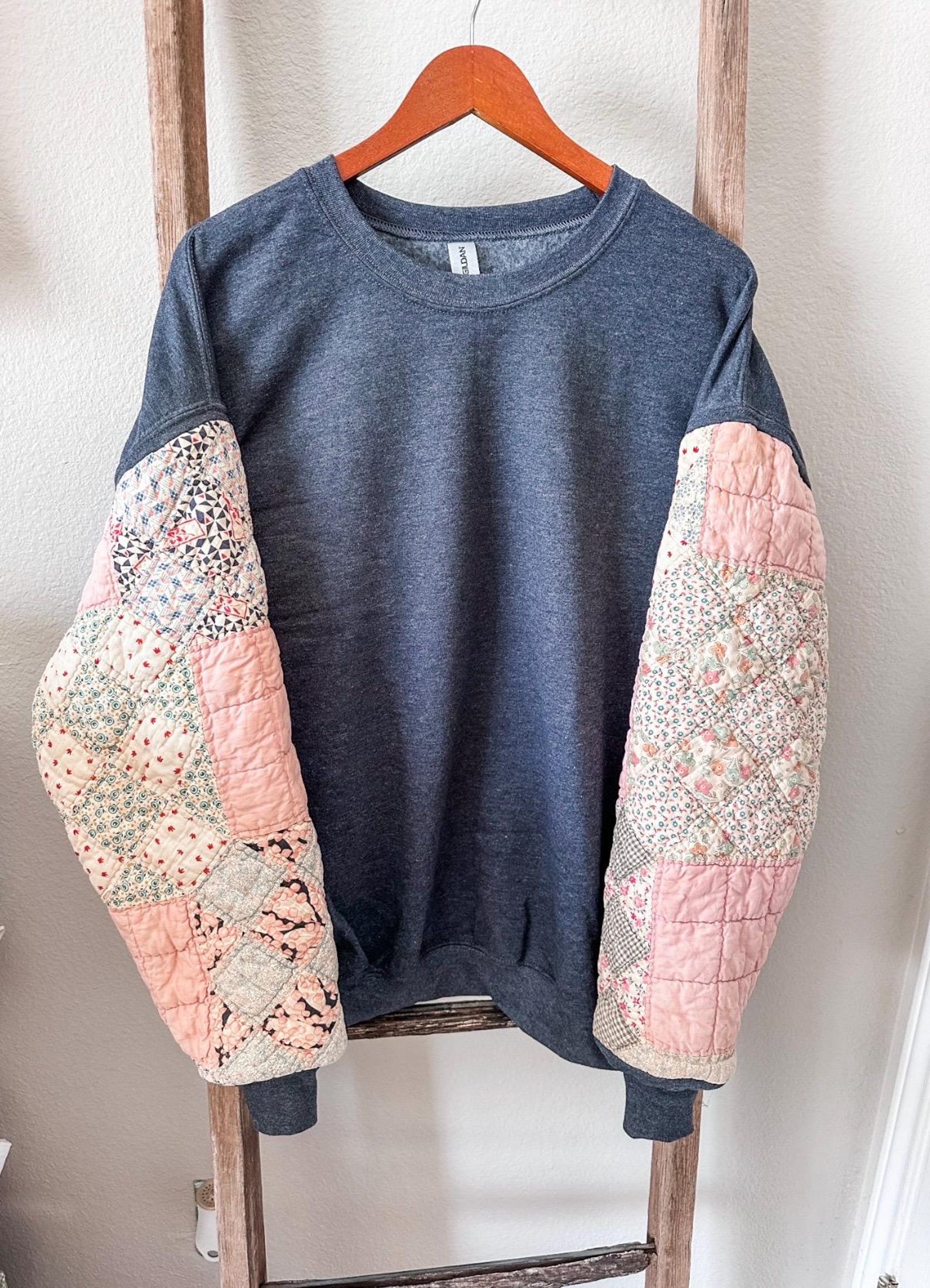Quilted Sleeve Sweatshirt Pullover Refashion Upcycled Quilt Clothing ...