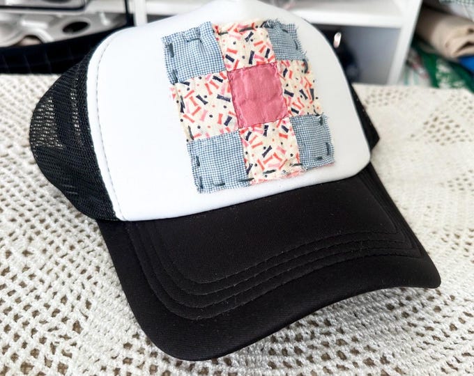 Quilt Patch Trucker Hat Vintage Reclaimed Quilt Piece Trucker Hat Quilt ...