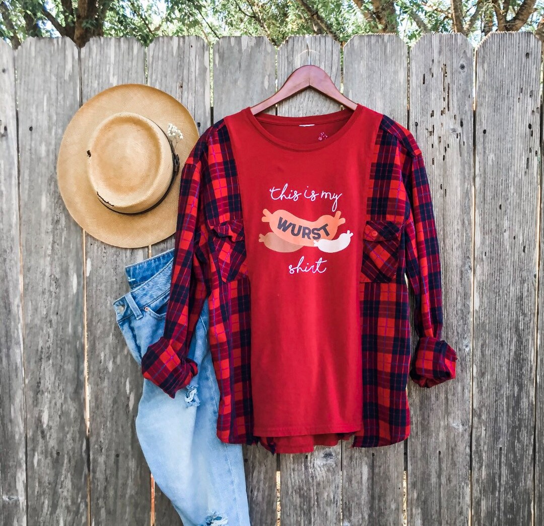 Flannel Rework Wurstfest Flannel Upcycled Rework Fall Pullover Upcycled ...