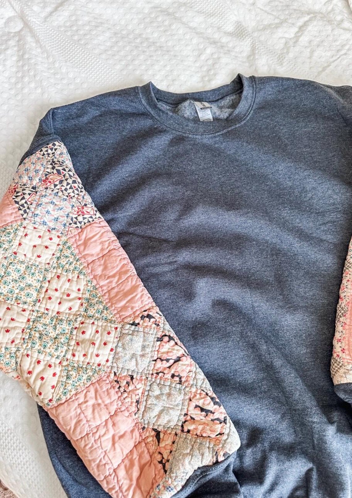 Quilted Sleeve Sweatshirt Pullover Refashion Upcycled Quilt Clothing ...