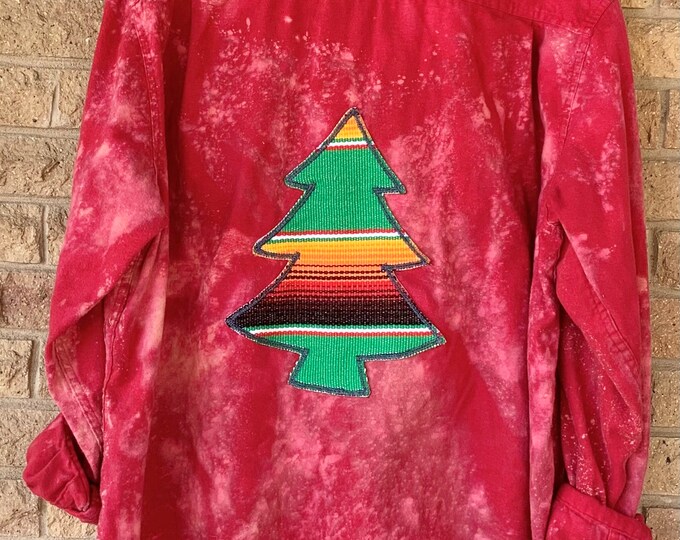 Christmas Tree Flannel - XLARGE - Holiday Button up - Red Flannel Long ...