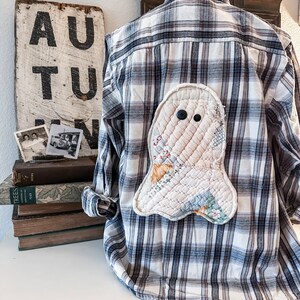 Medium Ghosty Flannel Made From Vintage Cutter Quilt Ghost Flannel Halloween Fall Ghost Shirt - Etsy
