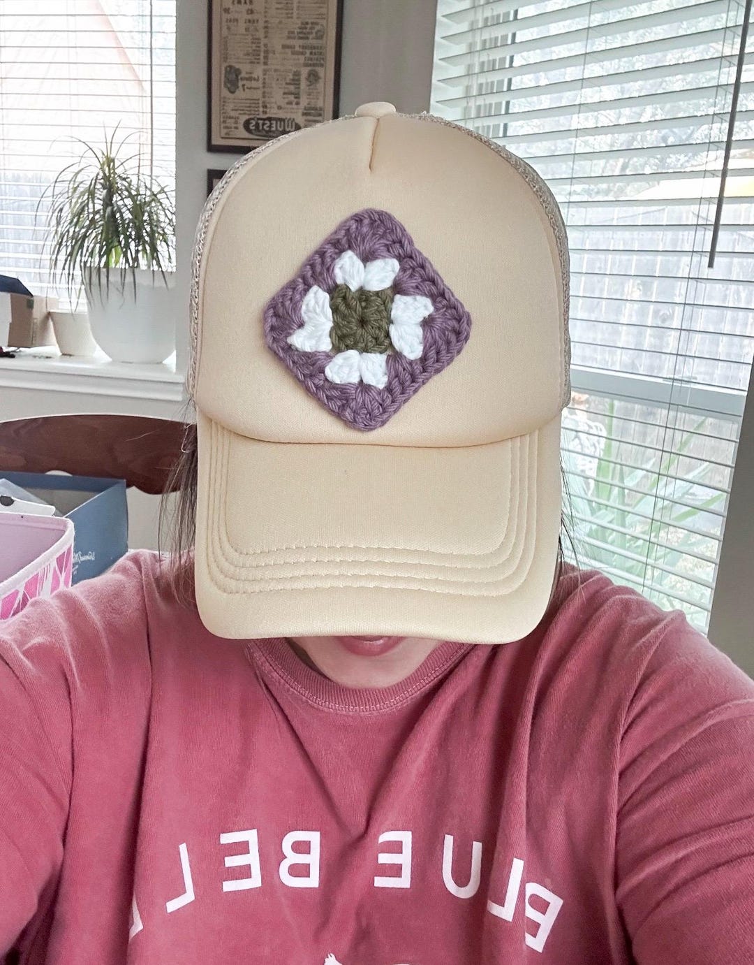 Crochet Patch Trucker Hat Granny Square Trucker Hat Crochet Granny ...