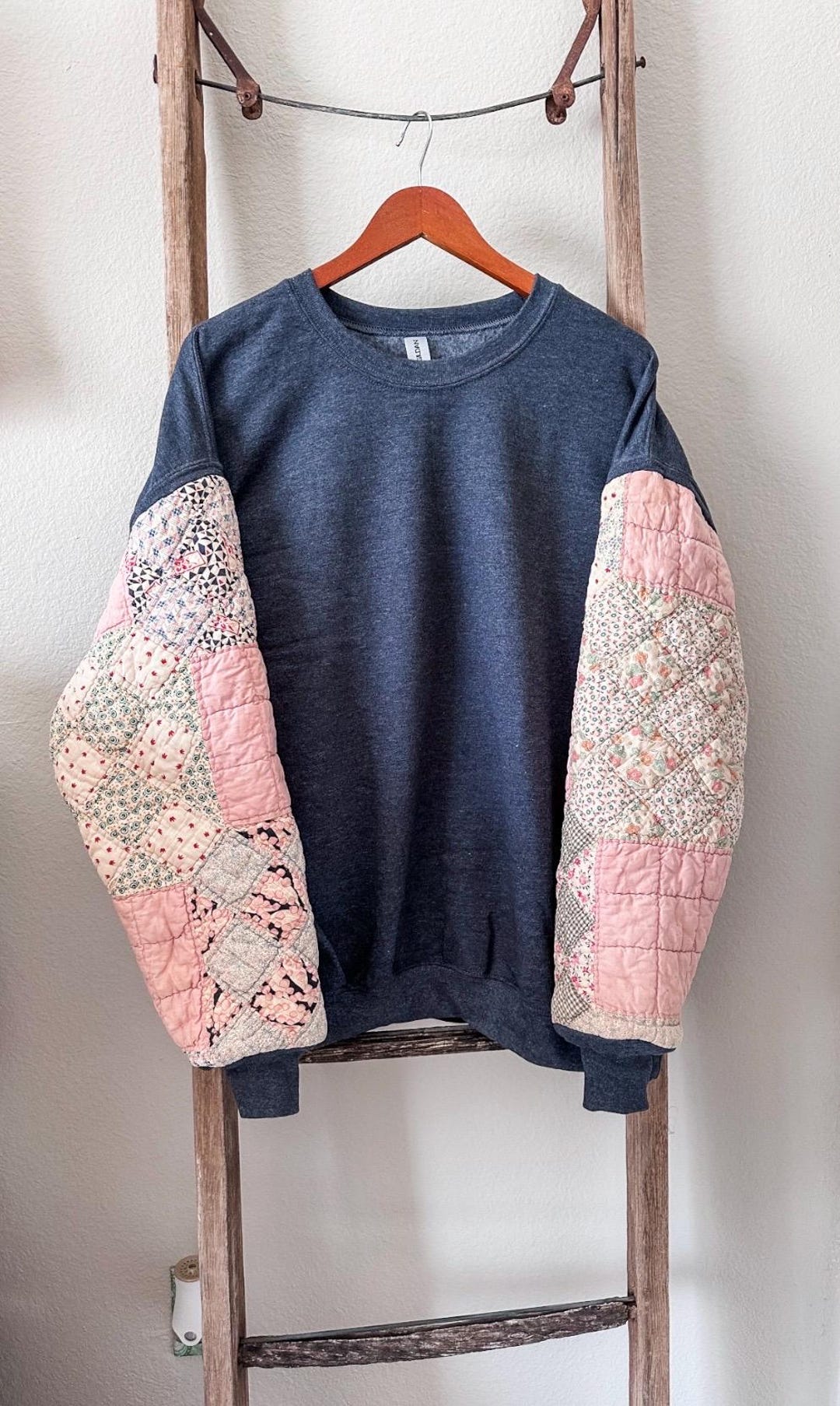Quilted Sleeve Sweatshirt Pullover Refashion Upcycled Quilt Clothing Repurposed Sweatshirt ...