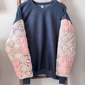 Quilted Sleeve Sweatshirt Pullover Refashion Upcycled Quilt Clothing ...