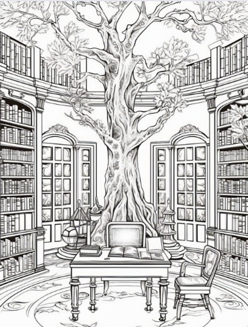 Enchanted Library Coloring Book - Etsy