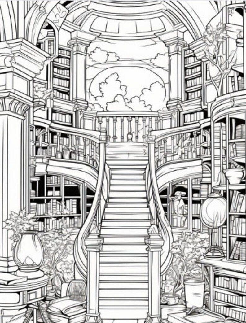 Enchanted Library Coloring Book - Etsy