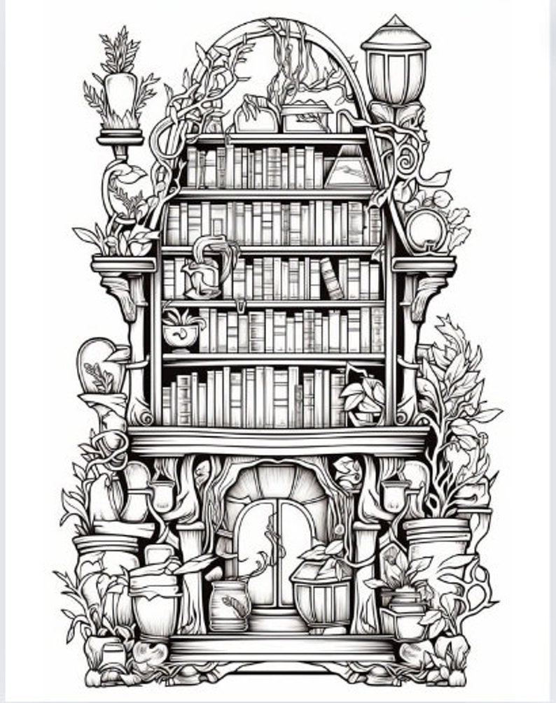 Enchanted Library Coloring Book - Etsy