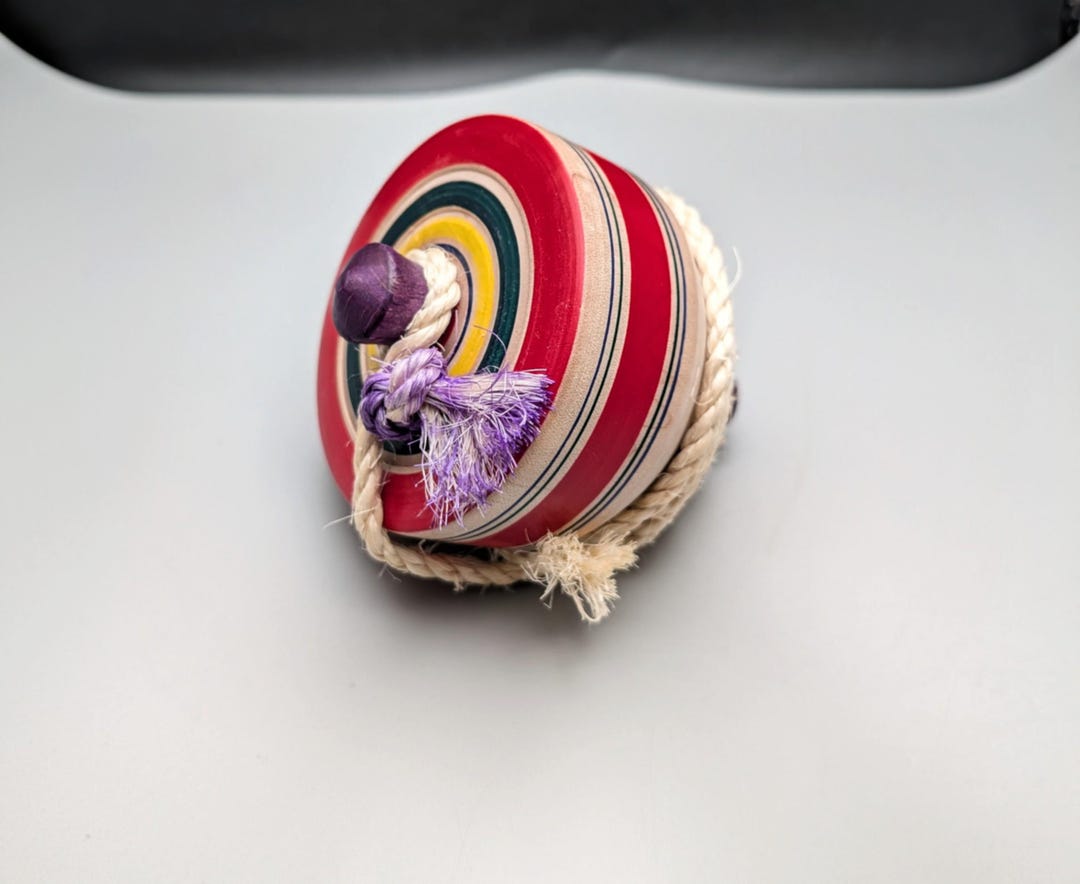 Large Lacquered Wooden Japanese Vintage Top - Colorful Spinner ...
