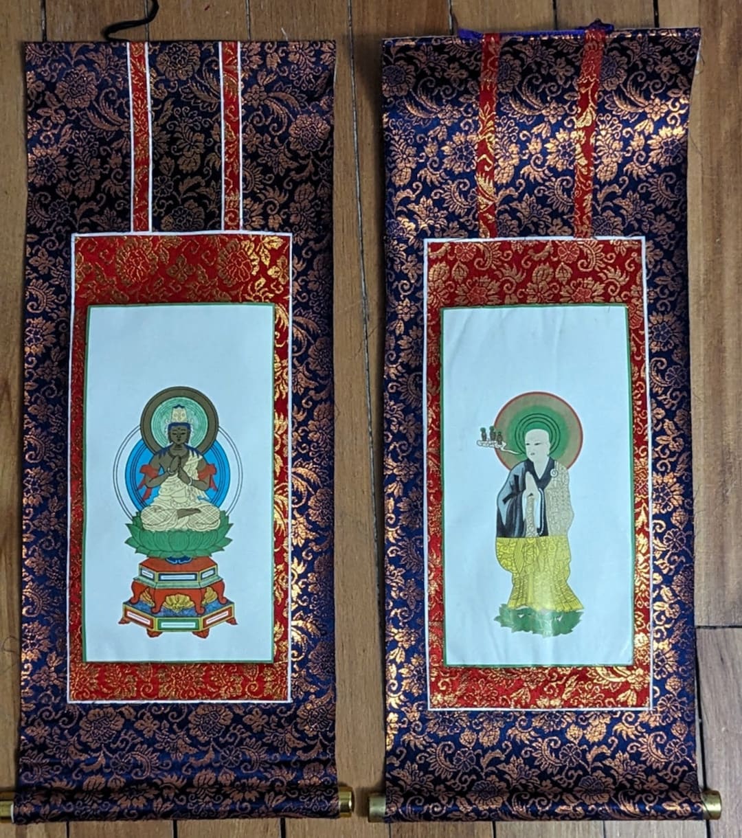 Japanese Buddhist Shrine Scrolls - Set of 2 Miniature Scrolls #1 Buddha ...