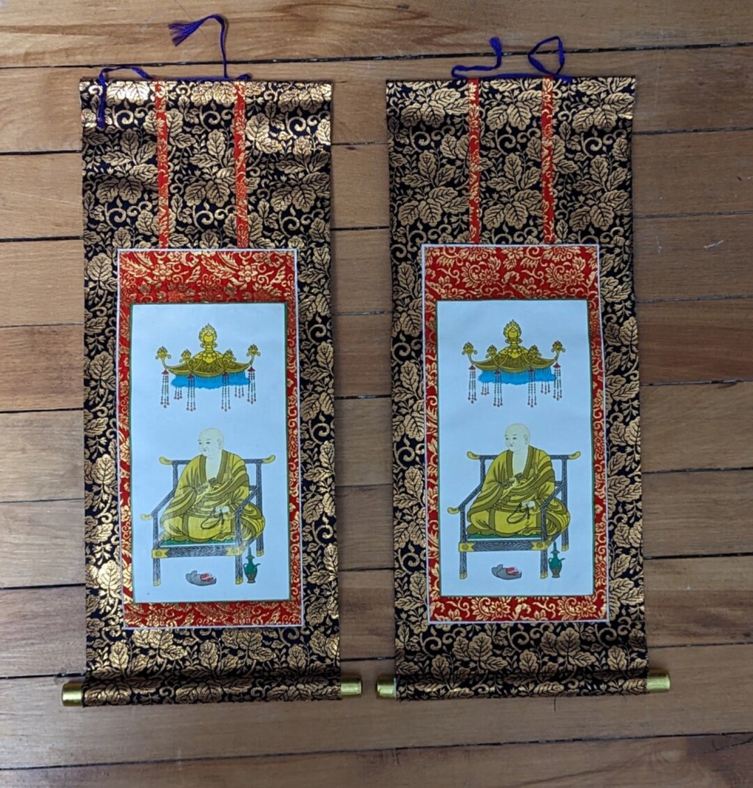 Japanese Buddhist Shrine Scrolls - Set of 2 Miniature Scrolls of Kobo ...