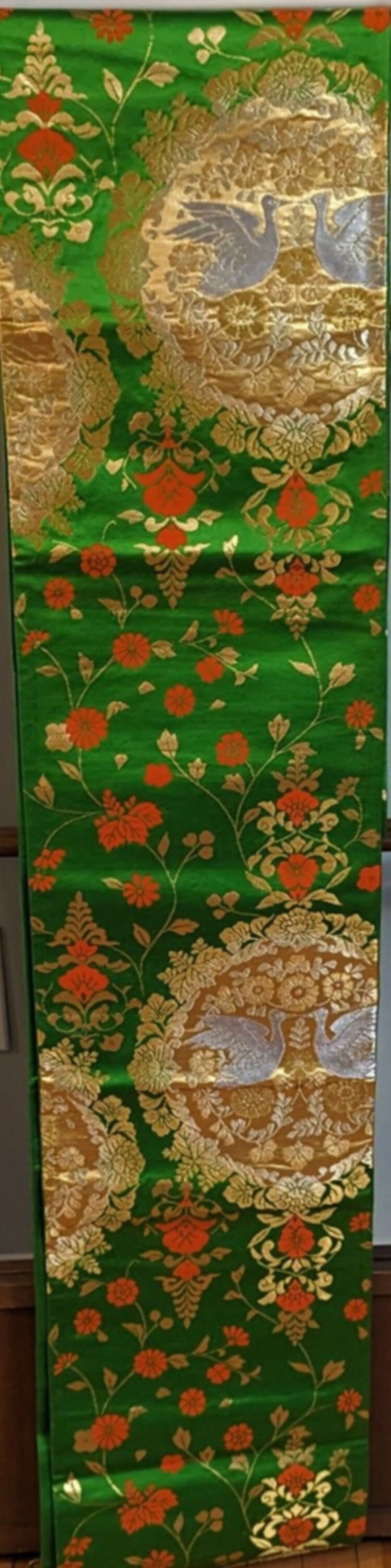 Vintage Japanese Silk Brocade Obi - Fukuro Kimono Obi - Birds and ...