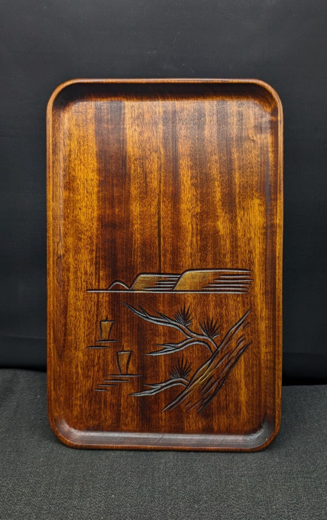 Japanese Wood Lacquer Small Serving Tray Sail Boats Pine Tree and ...