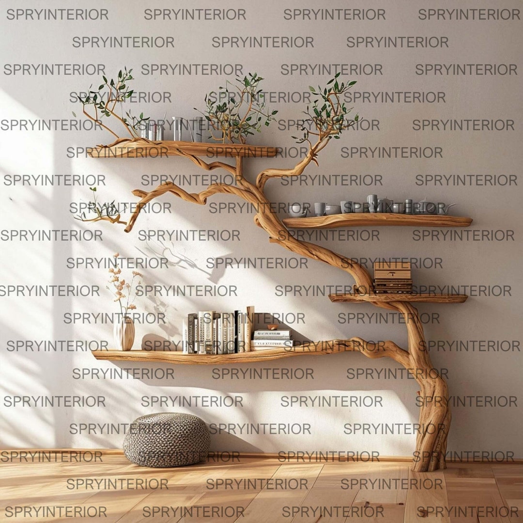 Tree Branch Floating Shelves Live Edge Solid Wood Tree Bookcase ...