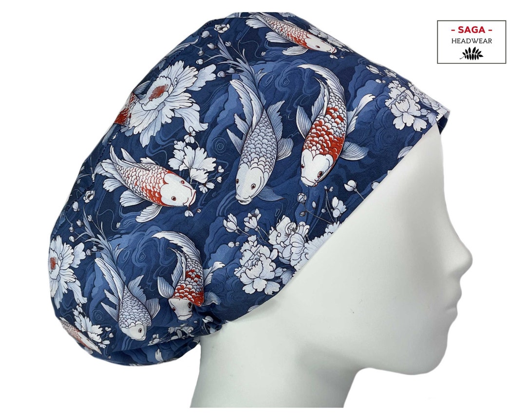 Japanese Koi Fish Surgery Scrub Hat, Euro Surgical Caps With Toggle - Etsy