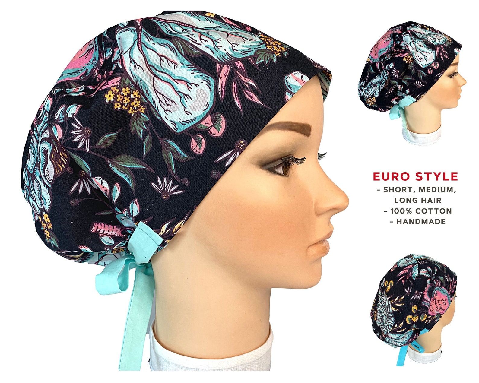 Anatomy scrub caps surgical hats for women euro surgery cap | Etsy