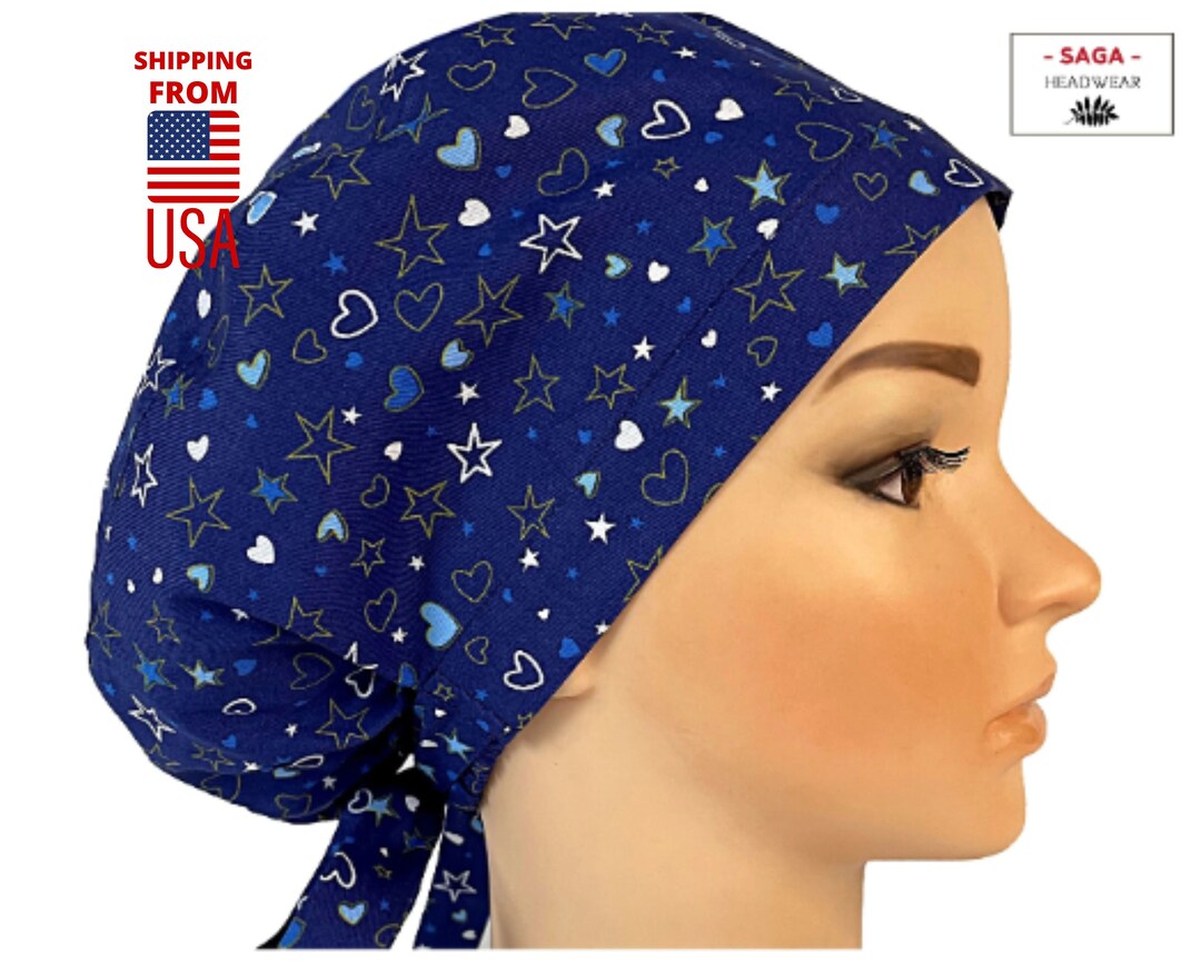 Surgical Bonnet, Scrub Caps for Women, Nurse Hat Euro With Elastic Navy ...