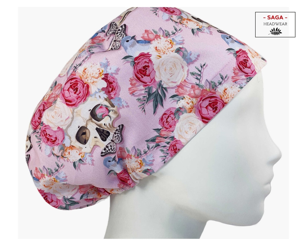 Floral Skulls Surgical Scrub Hat Nurse Caps for Women Euro Surgery ...