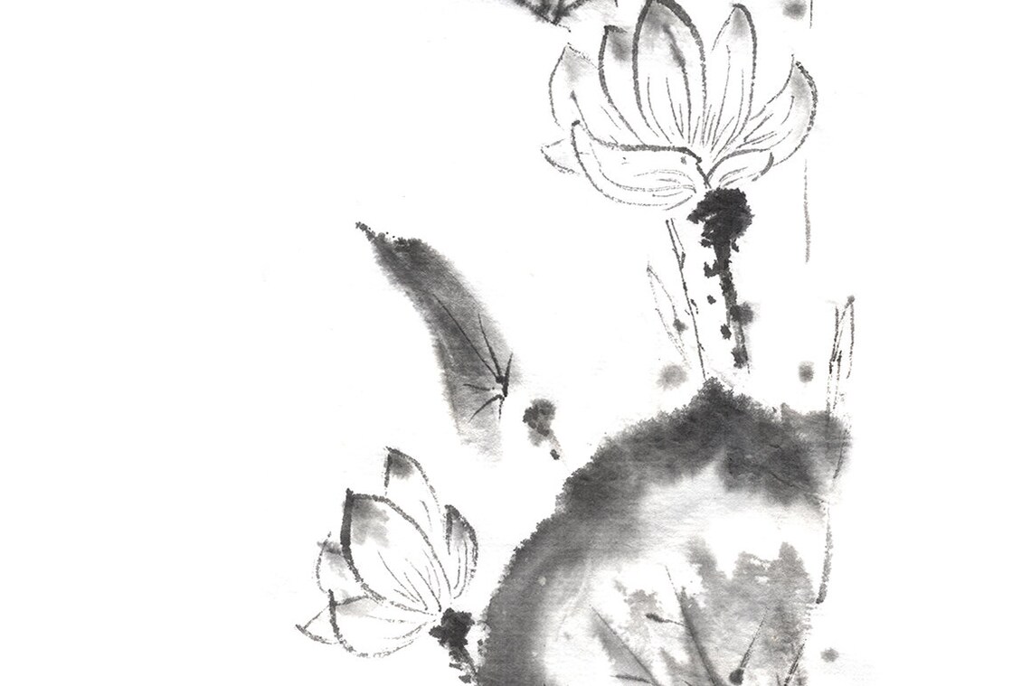 Lotus Scroll Sumi-e Painting - Etsy