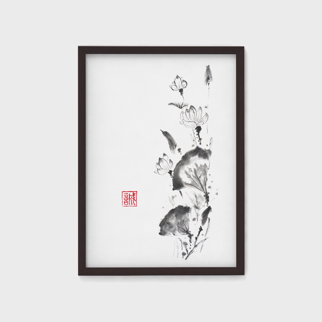 Lotus Scroll Sumi-e Painting - Etsy