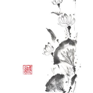 Lotus Scroll Sumi-e Painting - Etsy