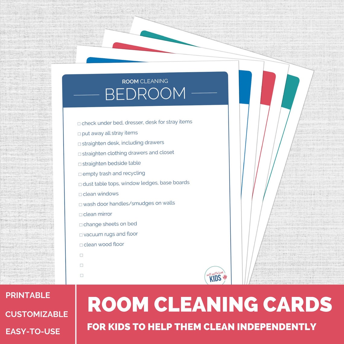 Room Cleaning Cards for Kids Editable Chore Chart for Kids - Etsy