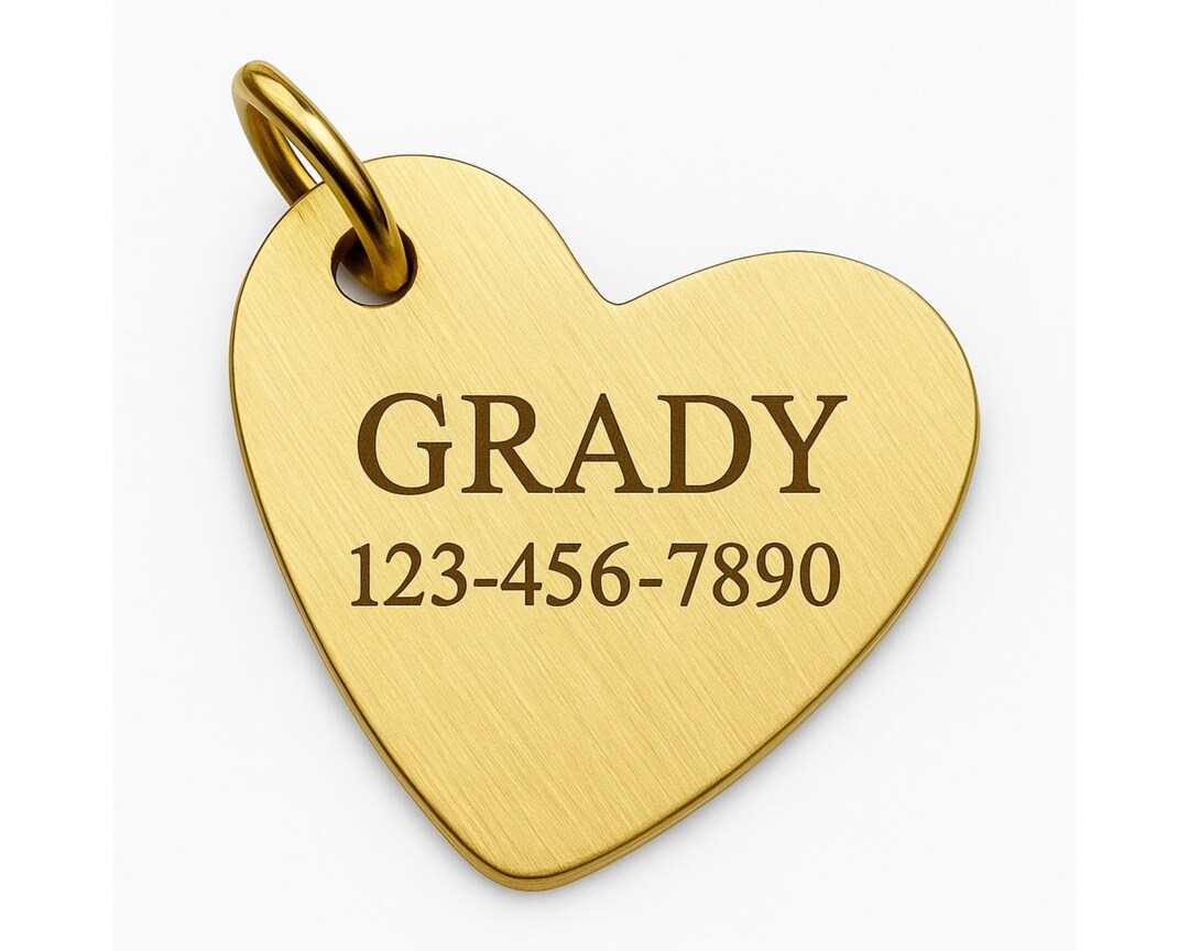 Brushed Brass Heart Dog Tag: Personalized Pet ID, Laser Engraved - Etsy