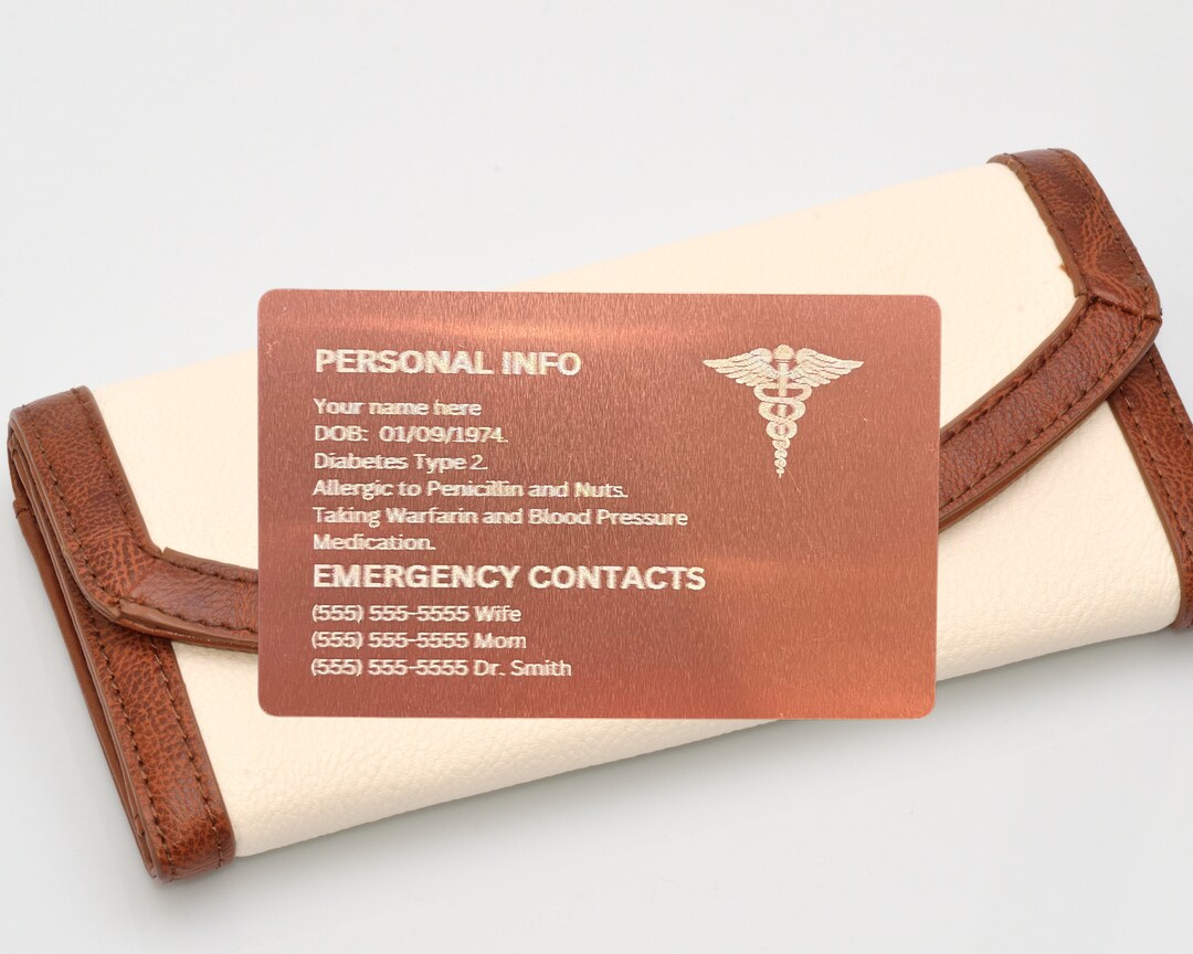 Medical Alert Wallet Card, Pink Aluminum Engraved Emergency Contact ...