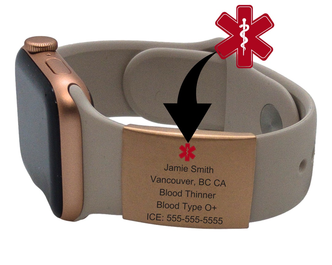 Apple Watch Medical Alert Tag Rose Gold, Stainless Steel, Laser ...