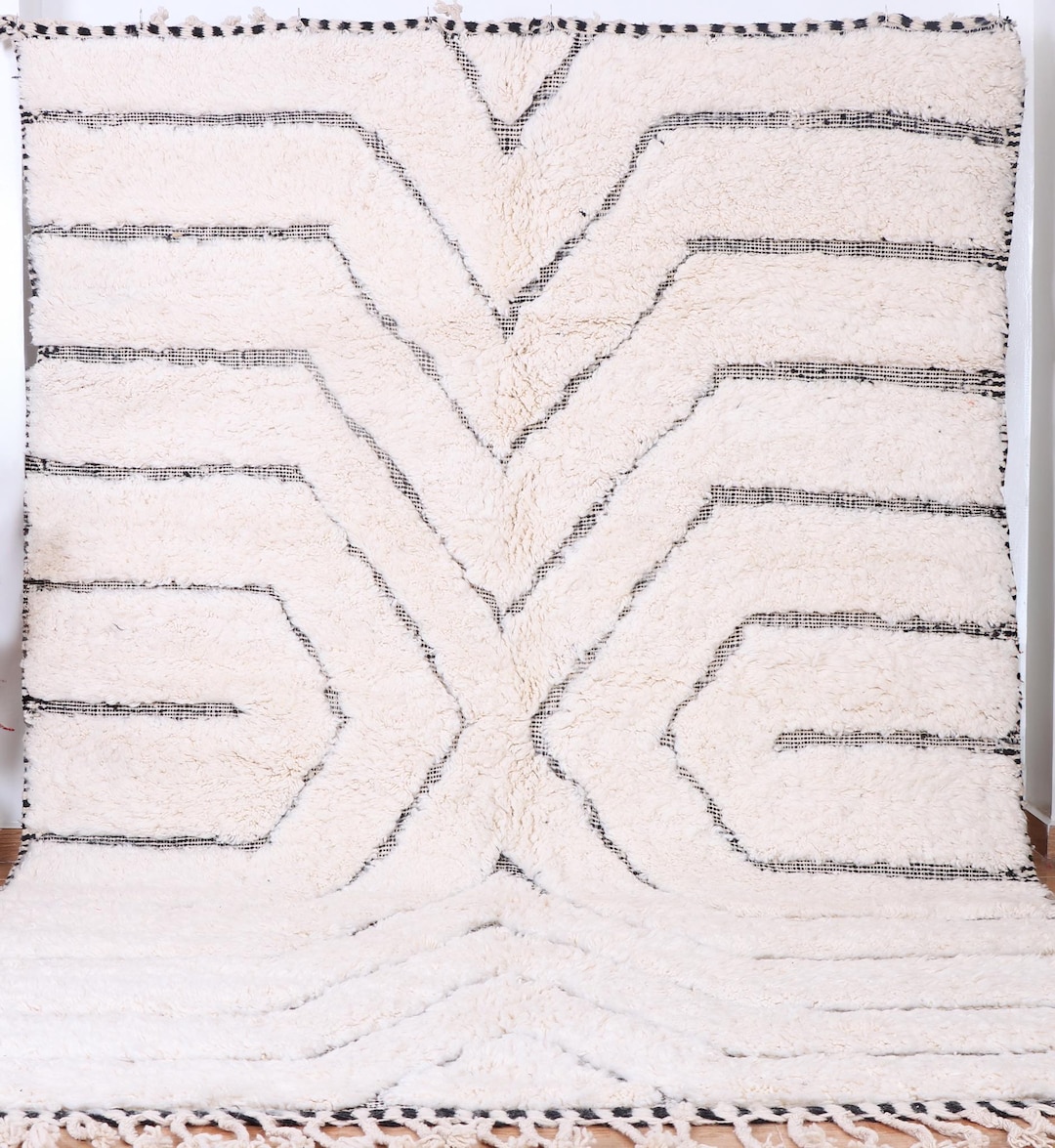Original Berber Beni Ouarain Rug White - Handwoven Carpet 100% Wool - 2 ...