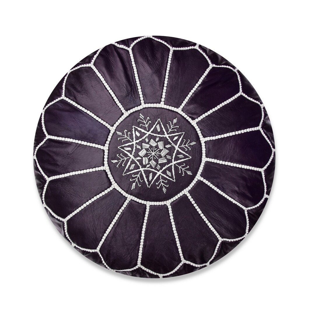 Artisanal Moroccan Leather Pouffe - Handmade - Delivered Stuffed ...