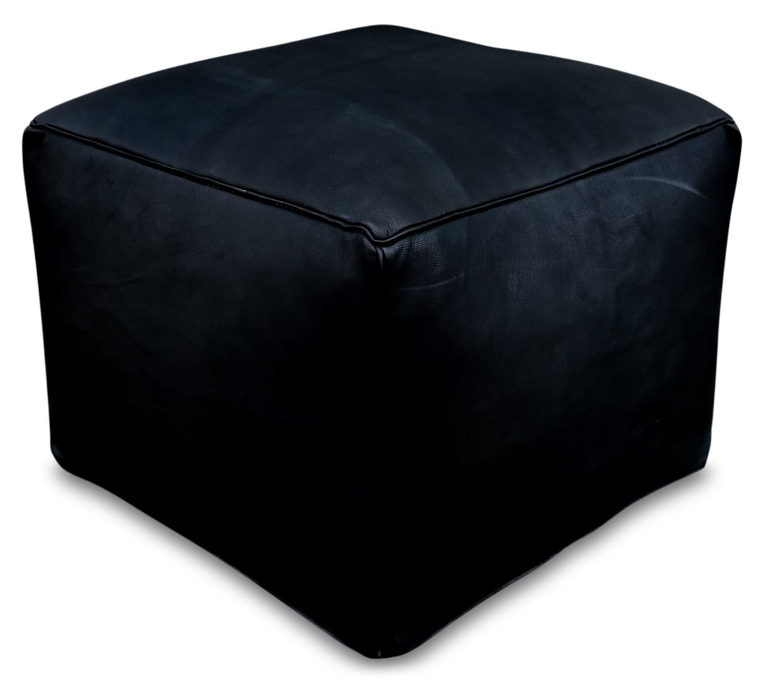 Premium Square Leather Pouf Black - Delivered Stuffed - Ottoman ...