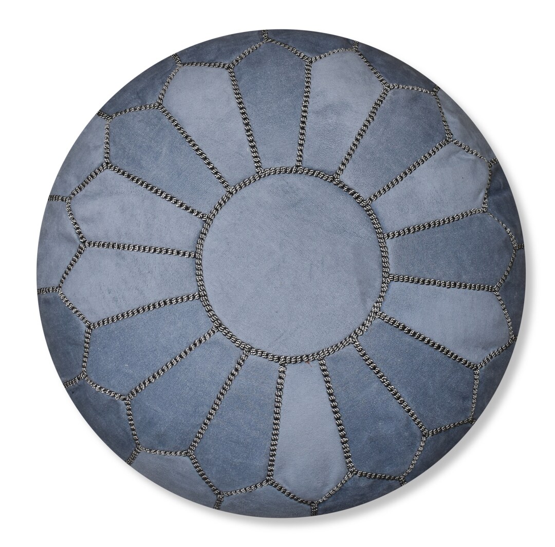 Velvet Pouf Round Blue Denim Floor Cushion Velvet Ottoman Scandinavian ...