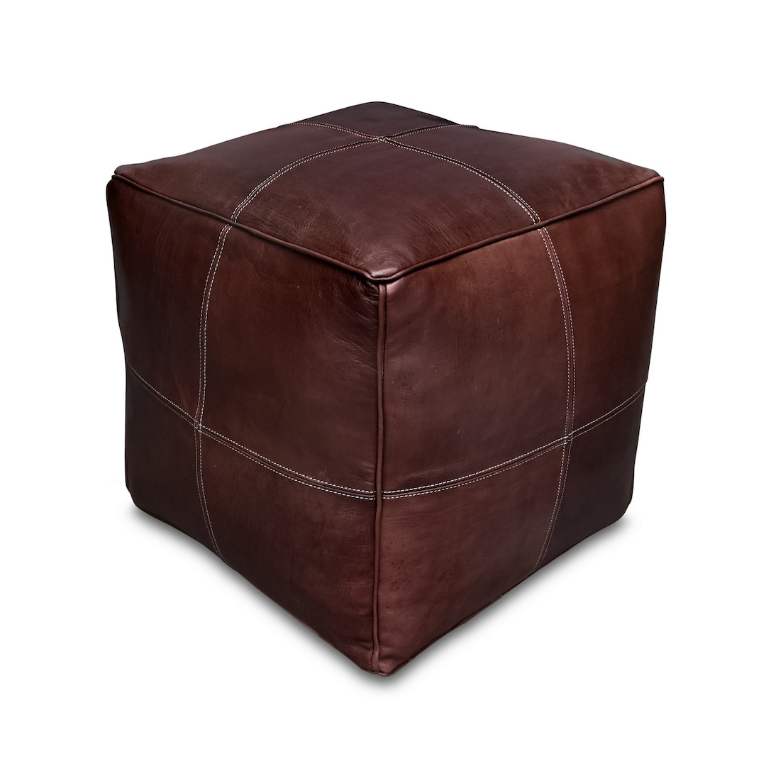 Modern Square Leather Pouf Dark Brown Delivered Stuffed Ottoman ...