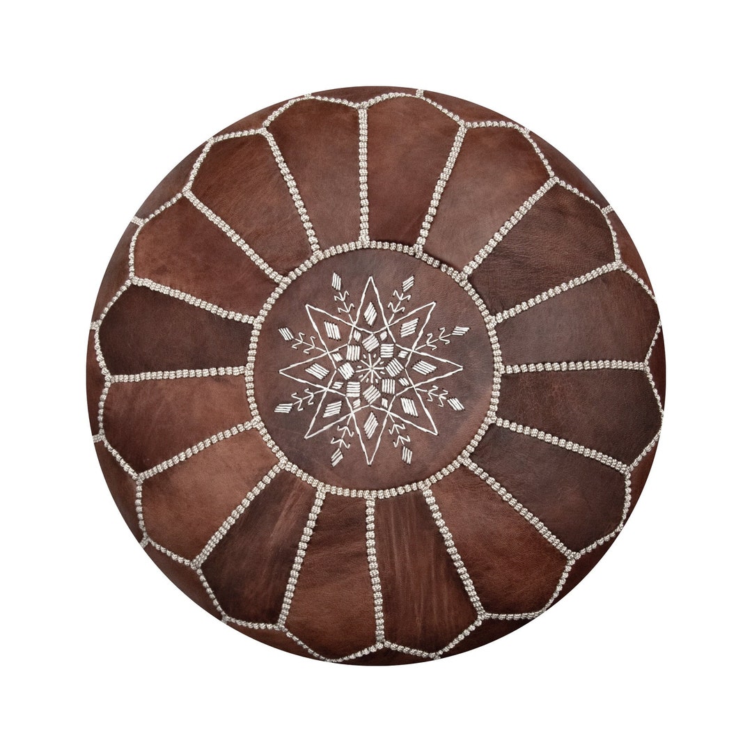 Artisanal Leather Pouf Handmade Delivered Stuffed Ottoman, Footstool ...