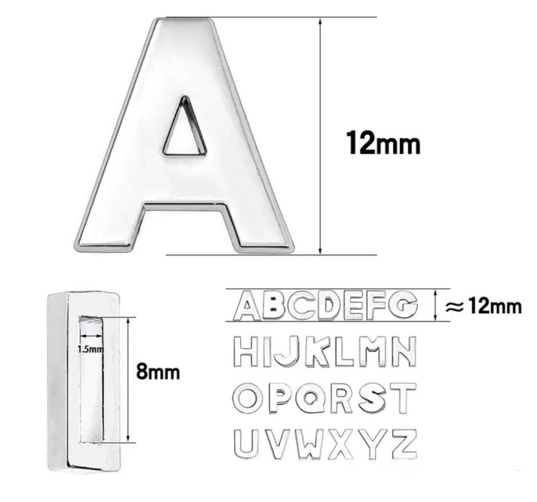 Initial Slideletter Silver Chrome Plain Charm A-Z Alphabet Slideletter ...