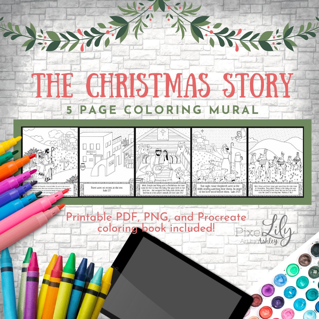 The Christmas Story - 5 Page Coloring Mural - Instant Download ...