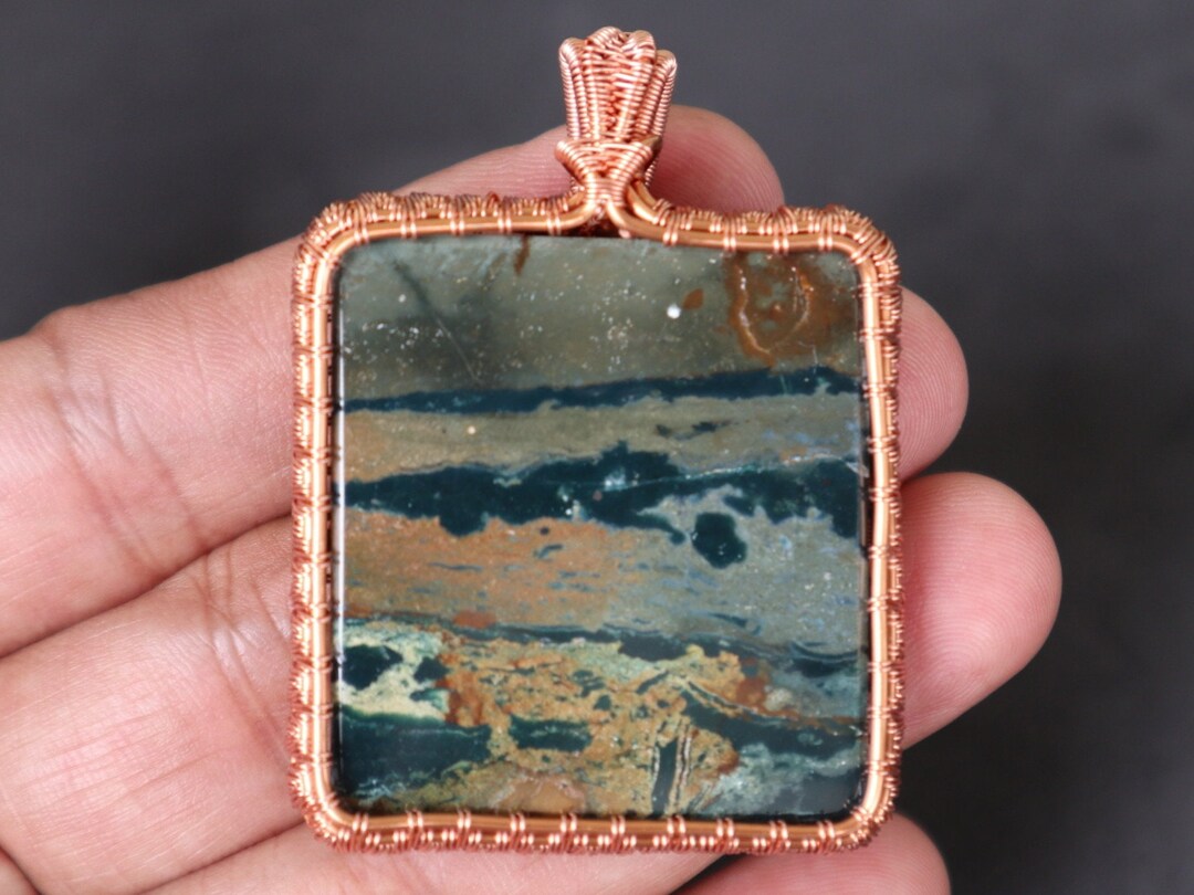 Wire Wrapped Java Jasper Pendant: Copper Opalized Wood Gemstone - Etsy